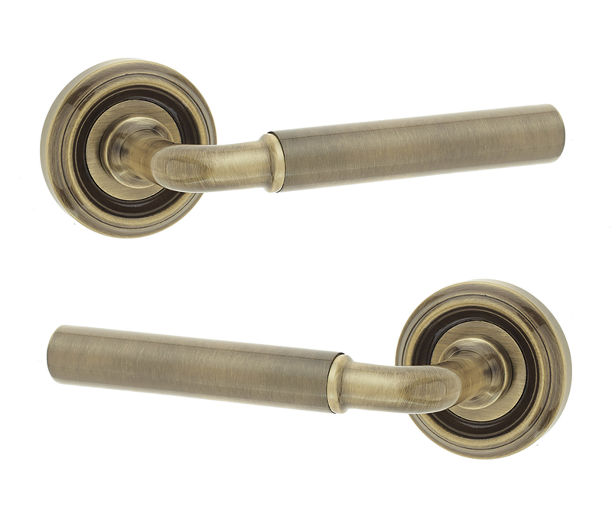 "Elise" Antique / Aged Brass Door Lever Handles with Round Rose (JV650AB)
