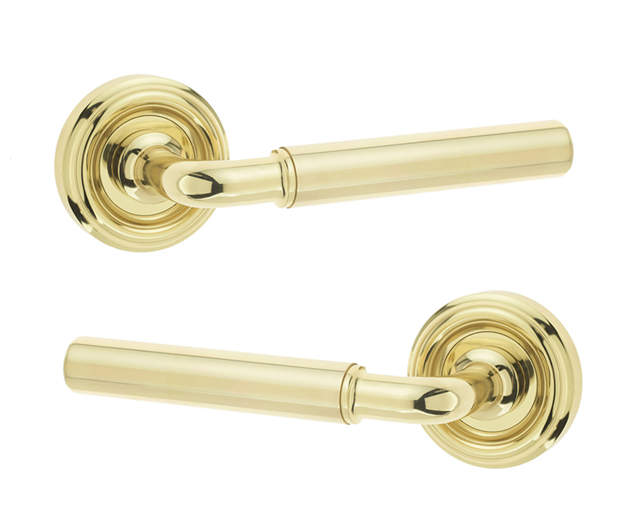 "Elise" Solid Polished Brass Door Lever Handles Round Rose (JV650PB)