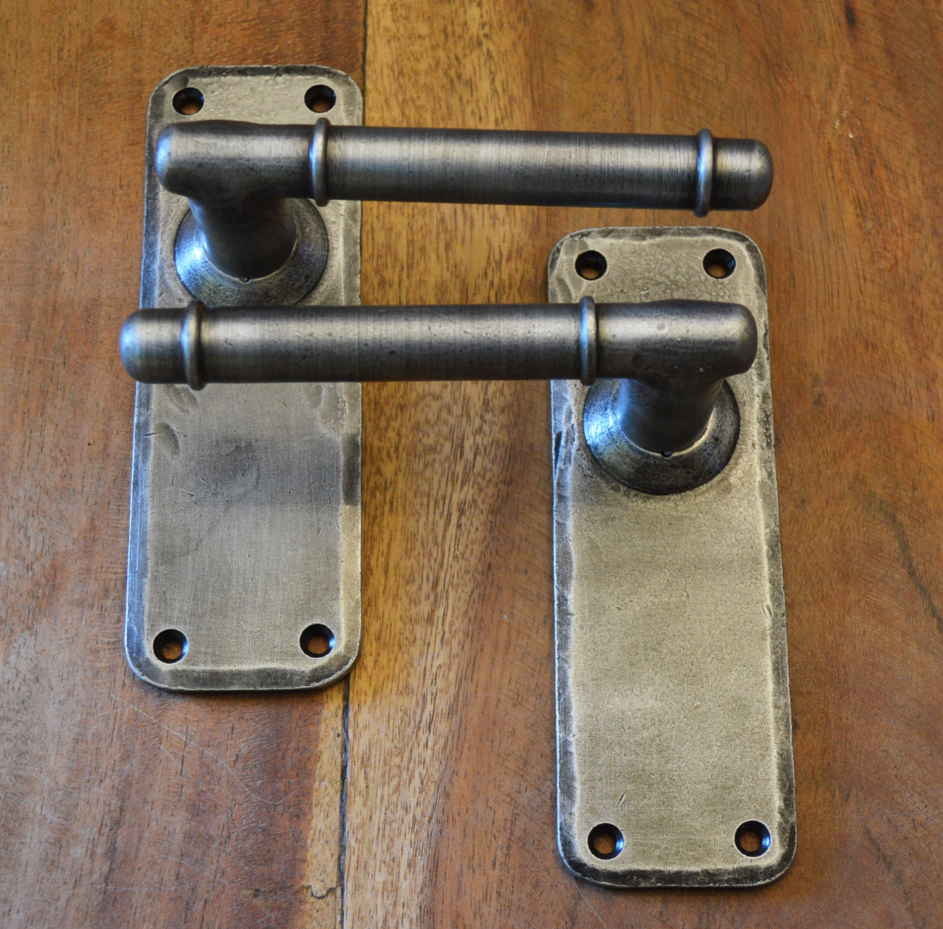 Light Pewter, Cottage Style Wrought Iron Door Handles without Keyhole ...