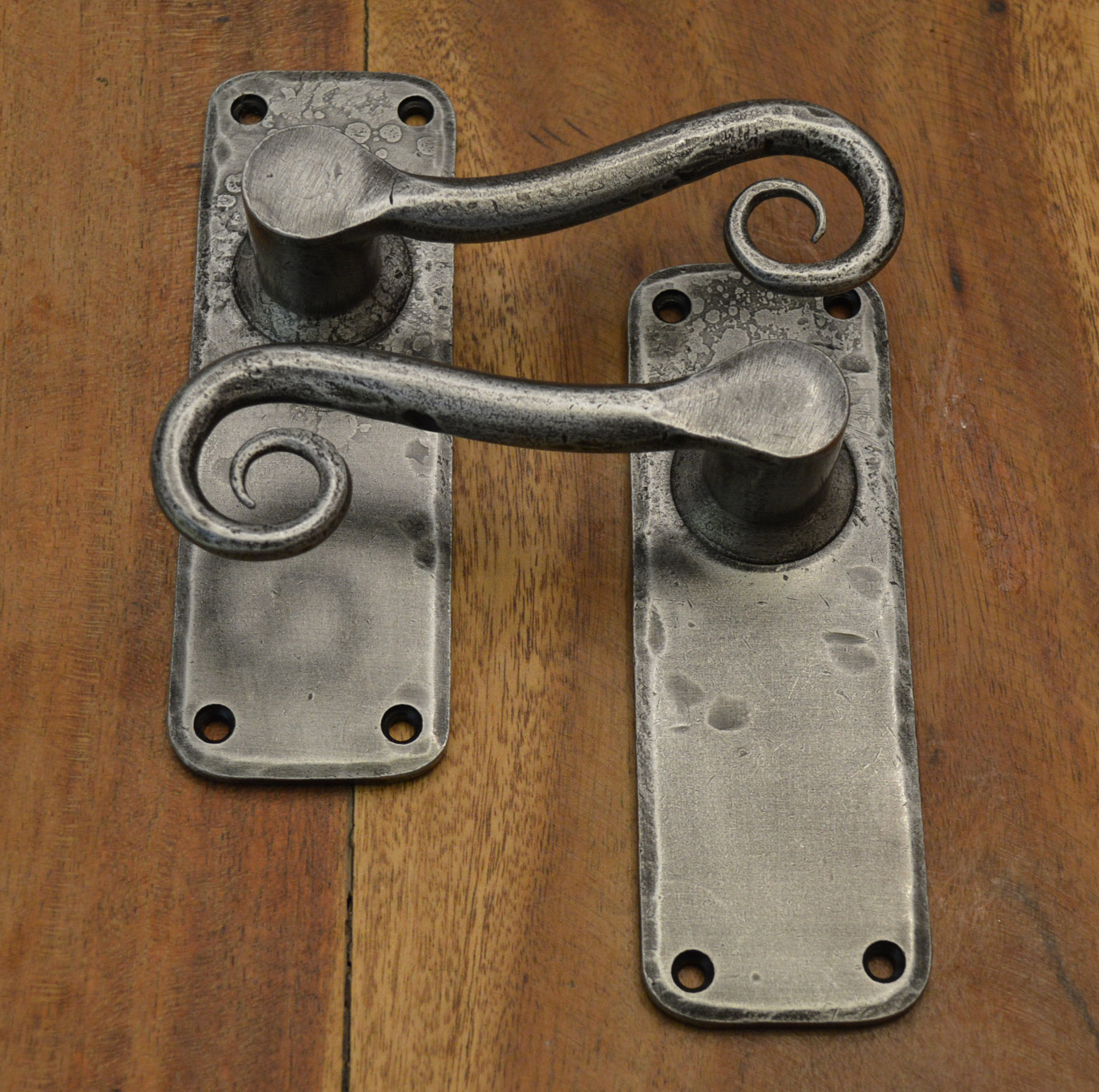 Light Pewter, Rat Tail Style Wrought Iron Door Handles without Keyhole ...