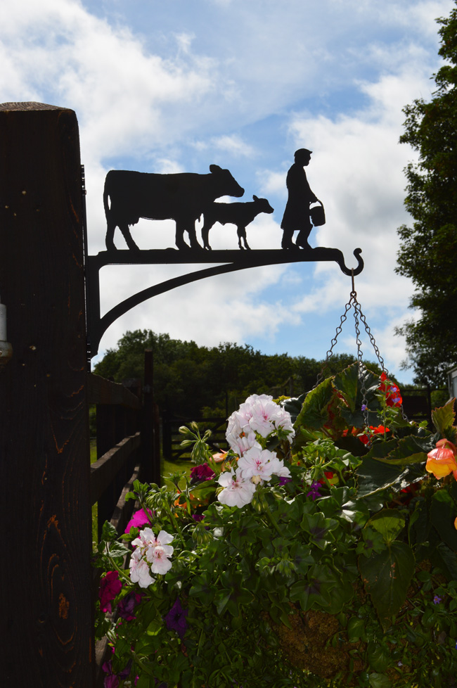 Cow, Calf & Farmer Hanging Basket Bracket