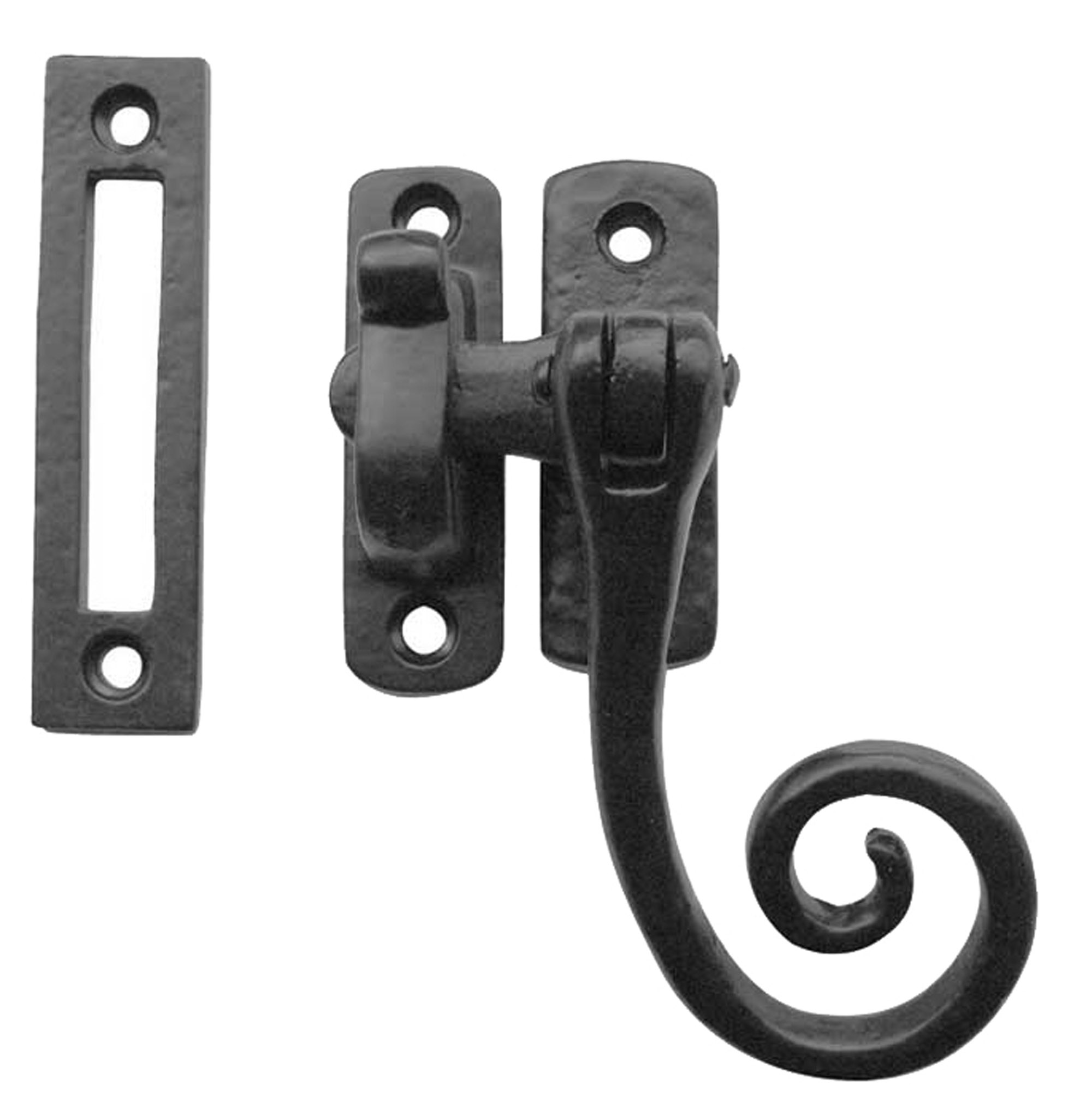10" Rat / Monkey Tail Window Stay & Latch Set in Black Cast Iron ...